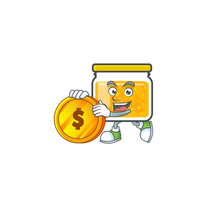 Fresh Jam in Jar Cartoon Character Bring Coin. Stock Vector ...
