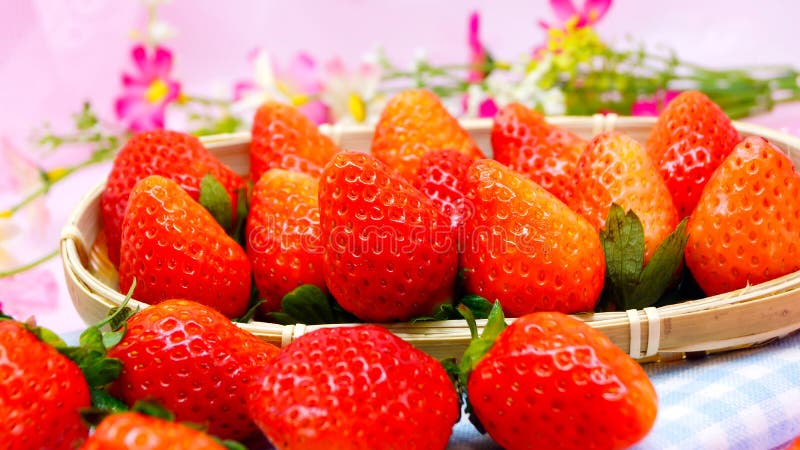 Fresh Japanese Strawberries in a Basket Stock Photo - Image of focus ...