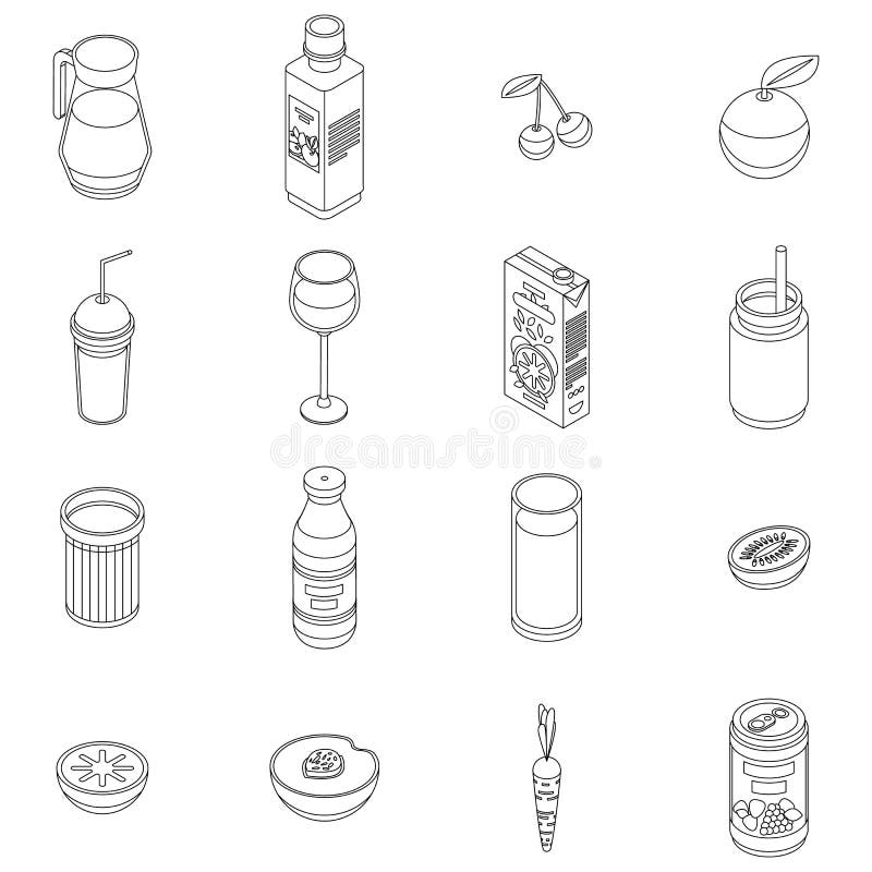 Fresh Juice Icons Set Vector Outline Stock Illustration - Illustration ...