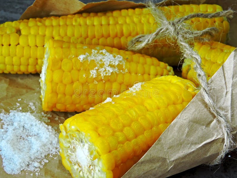 Fresh Juicy Boiled Corn in a Paper. Stock Image - Image of corn ...