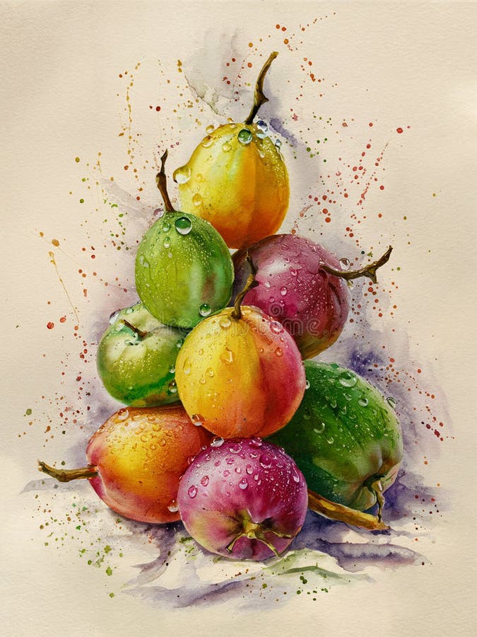 Fresh Juicy and Dewy Tropical Fruit Painting Stock Illustration ...