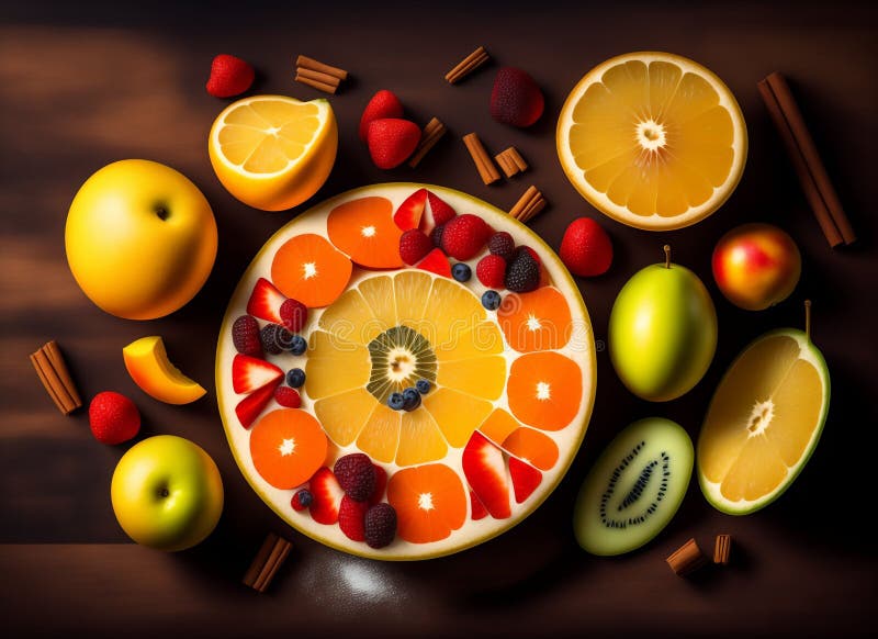 Ai Generative Fresh and Juicy Fruits in a Top View Composition Stock ...