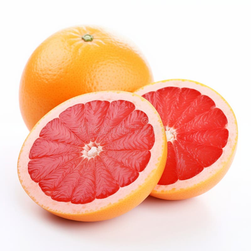 Fresh Juicy Grapefruit Halves and Whole Fruit Isolated on White Stock ...