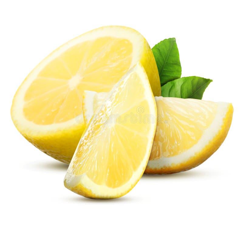 Fresh Juicy Lemon and Green Leaves Isolated on White Stock Image ...