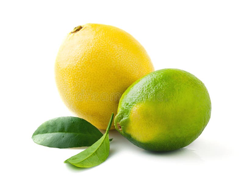 Fresh Juicy Lemon and Lime with Leaves Isolated on White Stock Image ...