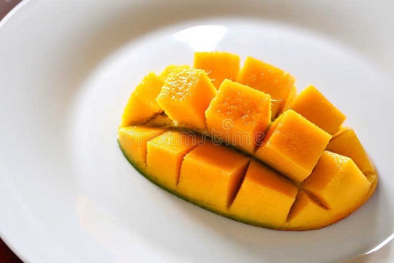 Fresh Juicy Mango on White Plate Stock Image - Image of summer, snack ...