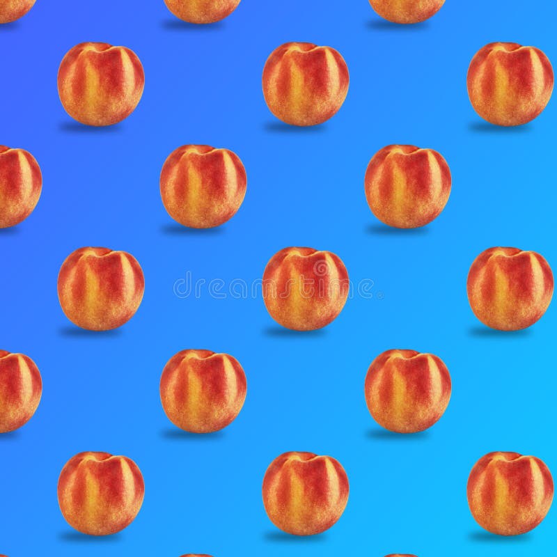 Fresh Juicy Peach Pattern Isolated on a Blue Gradient Background Stock ...