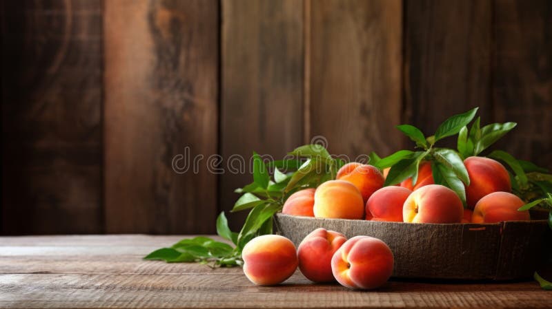 Fresh Juicy Peaches on Rustic Wooden Table - Generative Ai Stock Photo ...