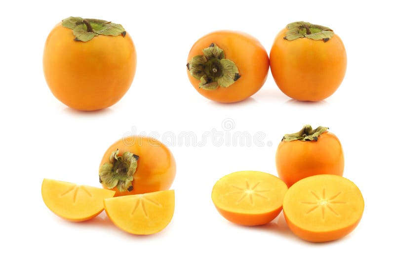Fresh Kaki Fruit and Some Cut Pieces Stock Photo - Image of organic ...