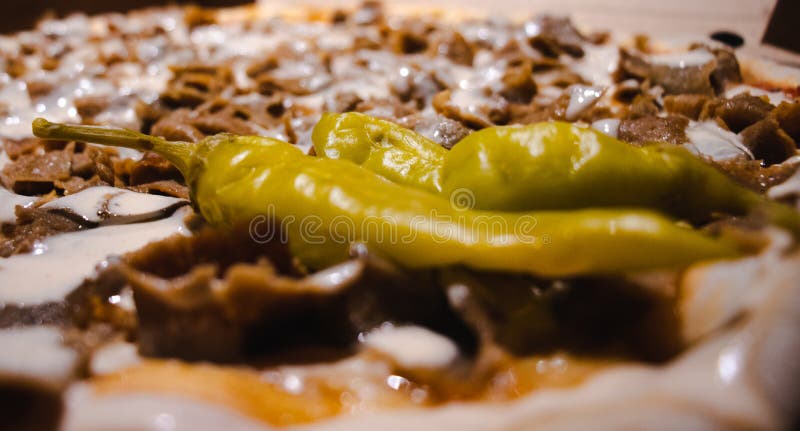 Fresh kebab pizza stock image. Image of kebab, feferoni - 191925017