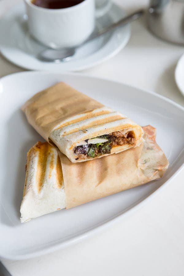 Fresh Kebab Served on a a Cafe Table Stock Photo - Image of bread ...