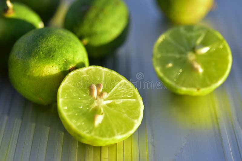 Fresh Key Lime Fruit Cut in Half Stock Photo - Image of ingredient ...