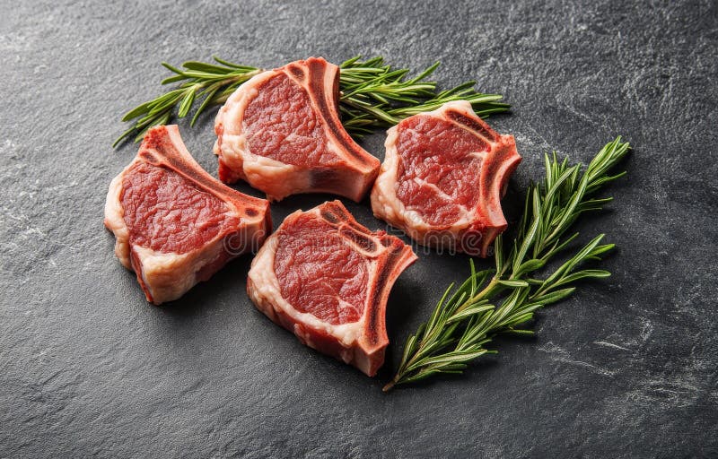 Fresh Lamb Chops Accompanied by Parsley on a Textured Gray Countertop ...