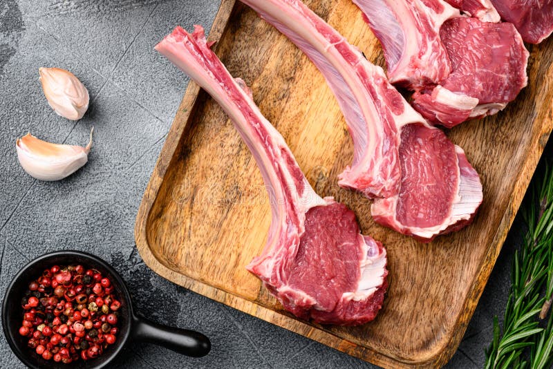 Fresh Lamb Meat Ribs, on Gray Stone Table Background, Top View Flat Lay ...