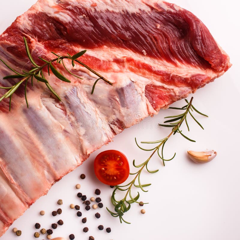 Fresh Lamb Meat on a White Background Stock Image - Image of herbs ...