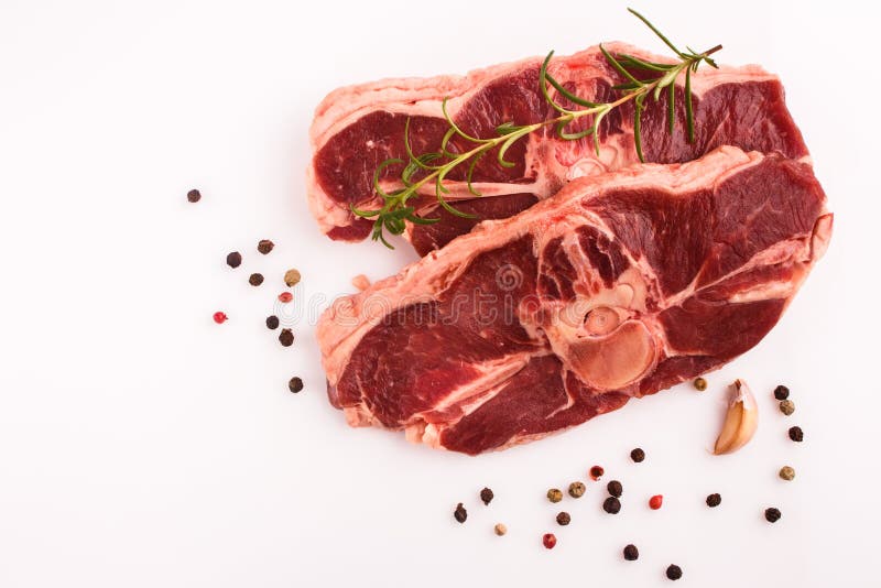 Fresh Lamb Meat on a White Background Stock Photo - Image of herbs ...