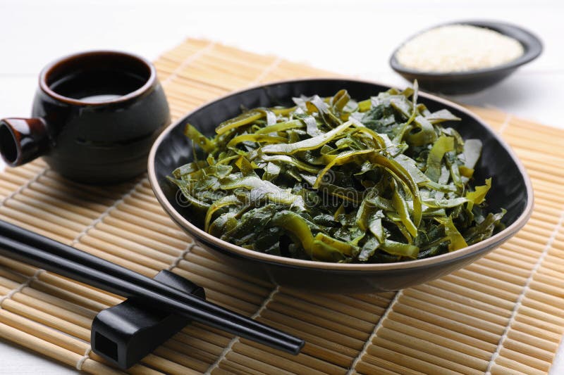 Fresh Laminaria (kelp) Seaweed Served on White Table Stock Image ...