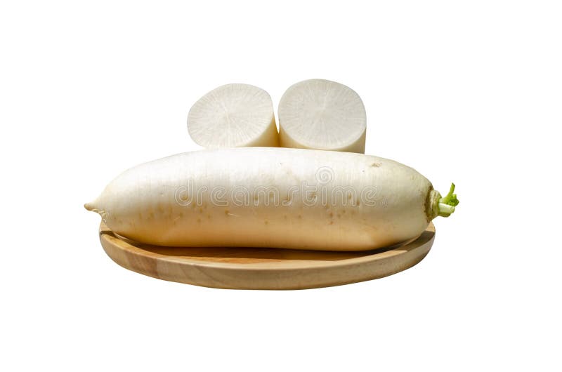 Fresh Large White Radish on a Wooden Plate. Side View Stock Photo ...