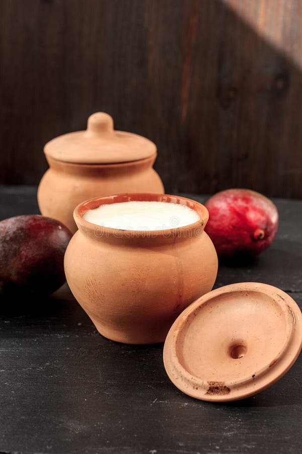 Fresh Lassi In Traditional Indian Clay Pot And Word Love Stock Photo ...