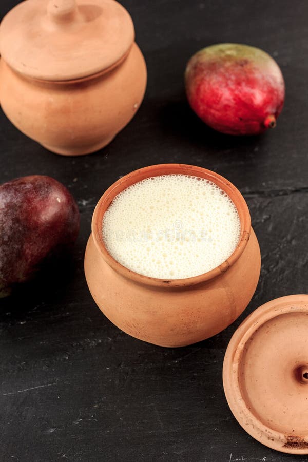 Fresh Lassi in Traditional Indian Clay Pot. Stock Image - Image of ...