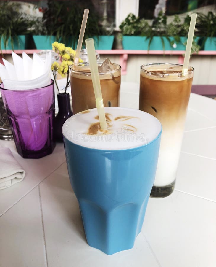Fresh Latte and Ice Coffee in the Cafe Stock Image - Image of fresh ...