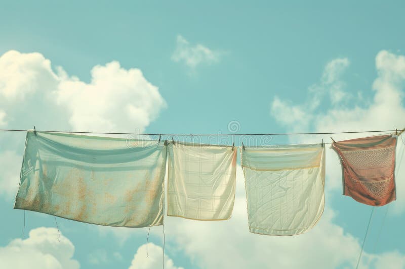 Fresh Laundry Drying on a Clothesline Amidst a Clear Blue Sky with ...