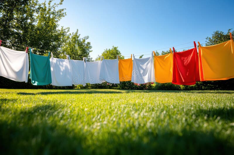 Fresh Laundry Flutters on a Clothesline in a Colorful Array, Set ...