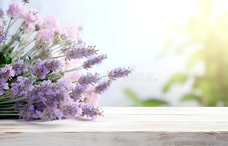 Fresh Lavender Flowers and Herbs on White Wooden Table Background Stock ...