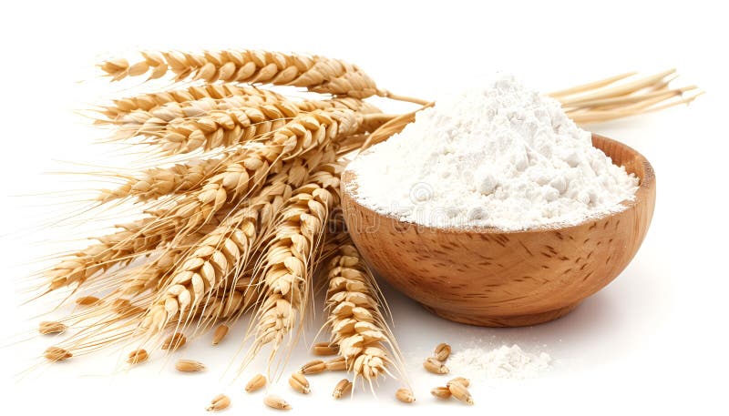 Fresh Leaven, Ears of Wheat and Flour Isolated on White Stock Image ...