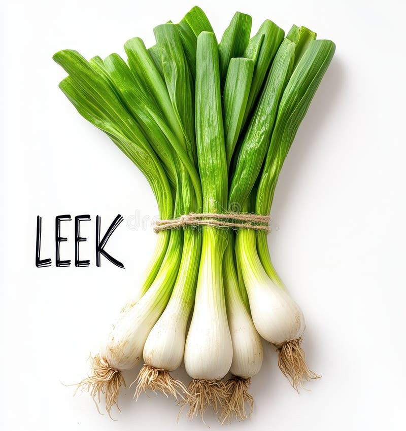Fresh Leeks Bundled with Roots on a White Surface Ready for Cooking or ...