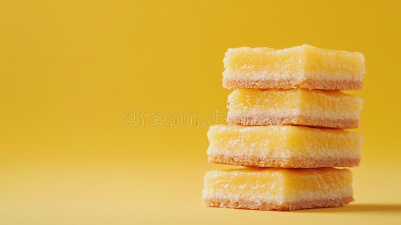 Fresh Lemon Bars Stacked on Bright Yellow Background Stock Image ...