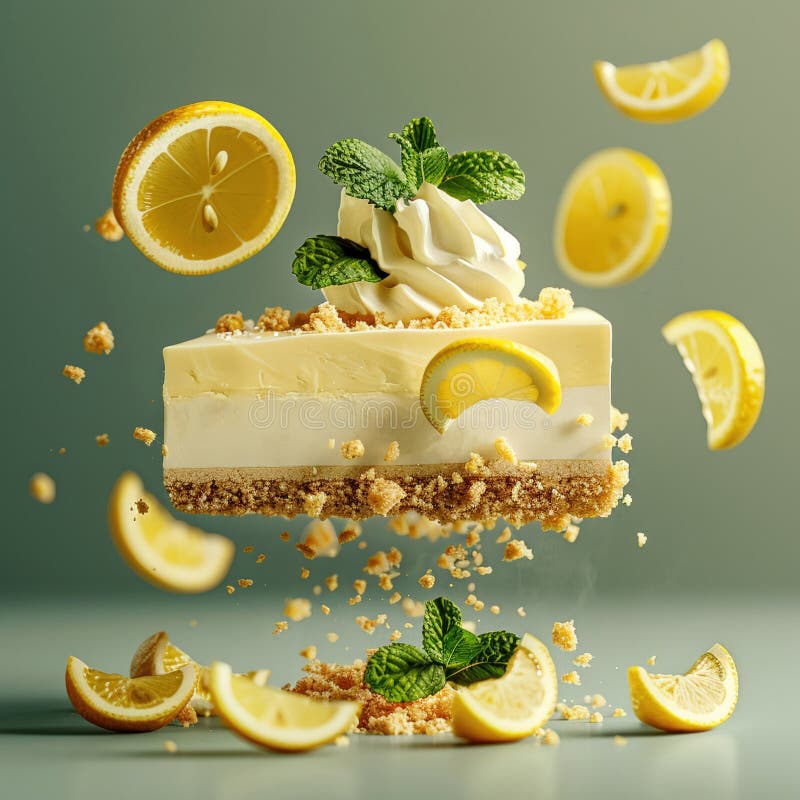 Fresh Lemon Cheesecake with Flying Lemon Slices Crumbly Base Stock ...