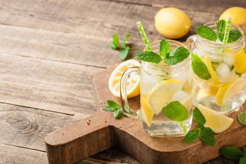 Fresh Lemon Drink with Ice and Mint Stock Photo - Image of lemonade ...
