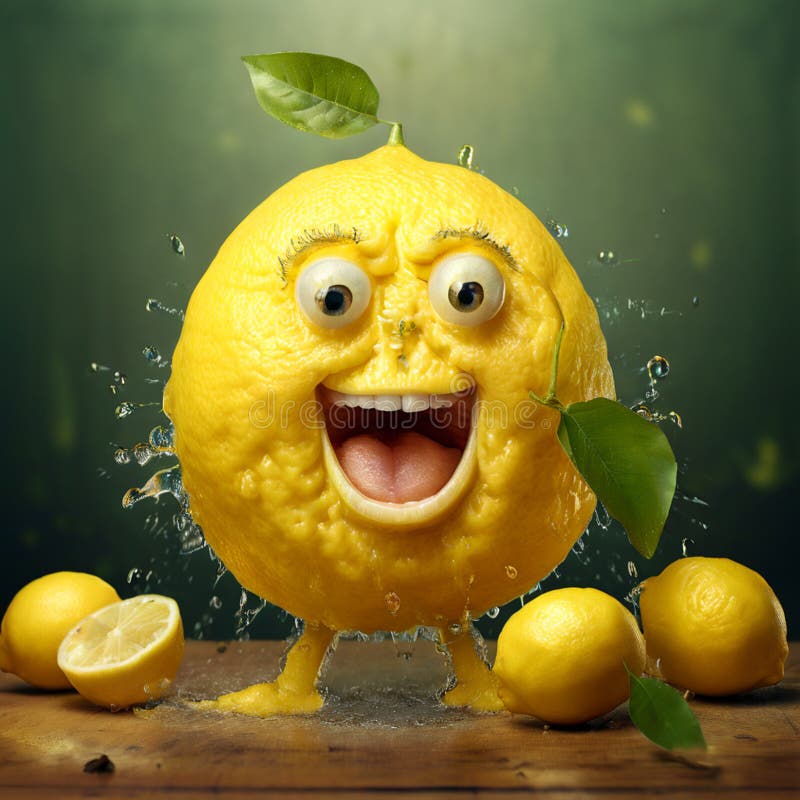 Fresh Lemon with Food with Funny Face. Stock Illustration ...