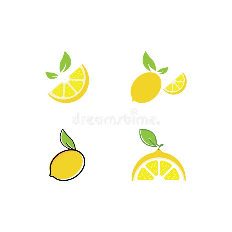 Fresh Lemon Fruit Vector Logo with Leaves, for Lemon Fruit Fresh Drink ...