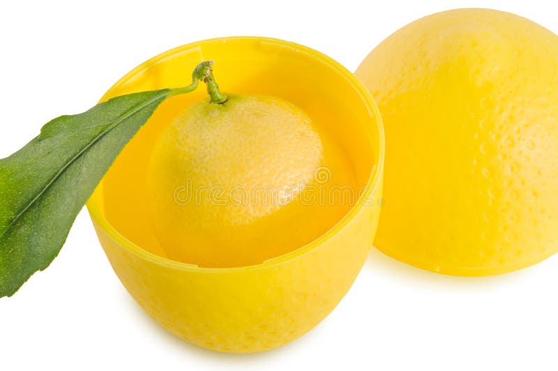 Fresh Lemon with Green Leaf in Storage Container on White. Stock Photo ...