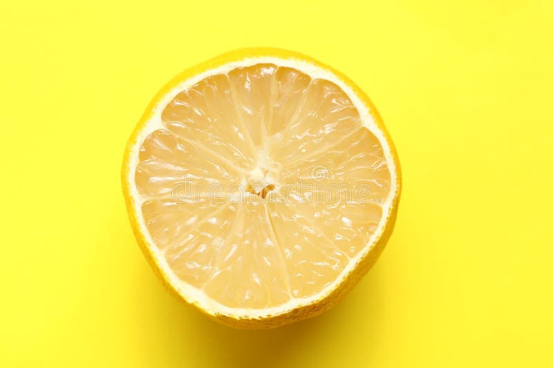 Fresh Lemon Half on Yellow Background, Top View Stock Photo - Image of ...