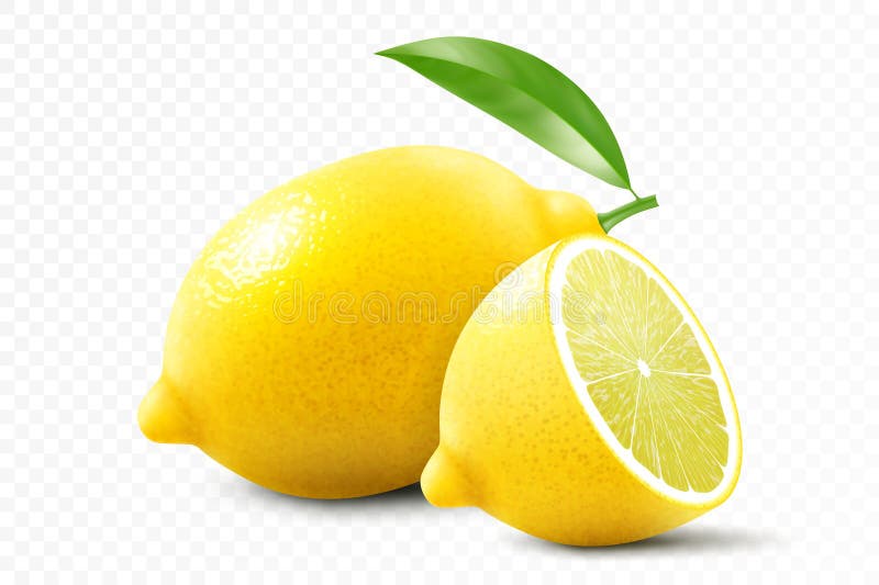 Fresh Lemon Isolated on Transparent Background. a Whole Lemon and Half ...