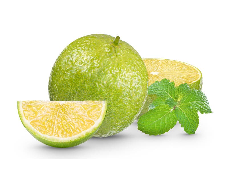 Fresh Lemon with Mint Leaves Isolated on White Background Stock Photo ...