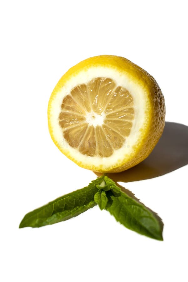 Fresh Lemon with Mint Leaves Isolated on White Background Stock Photo ...