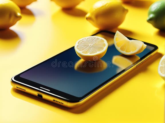 Fresh Lemon and Mobile Phone on Table Stock Illustration - Illustration of lemon, electronic ...