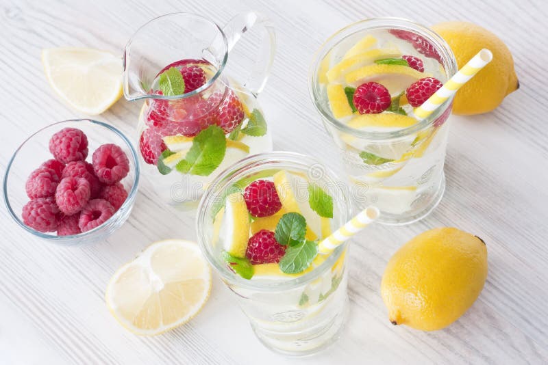 Fresh Lemon and Raspberry Water Drink Stock Image - Image of appetite ...