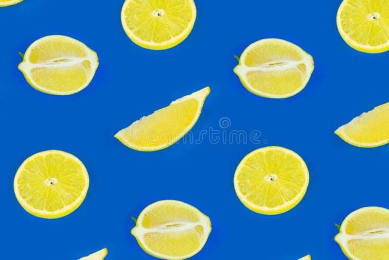Fresh Lemon Seamless Pattern on a Bright Blue Color Background. Top ...