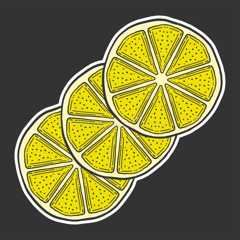 Fresh Lemon Slice, Half of Orange. Vector in Doodle and Sketch Style ... Fresh Lemon Slice, Half of Orange. Vector in Doodle and Sketch Style ...