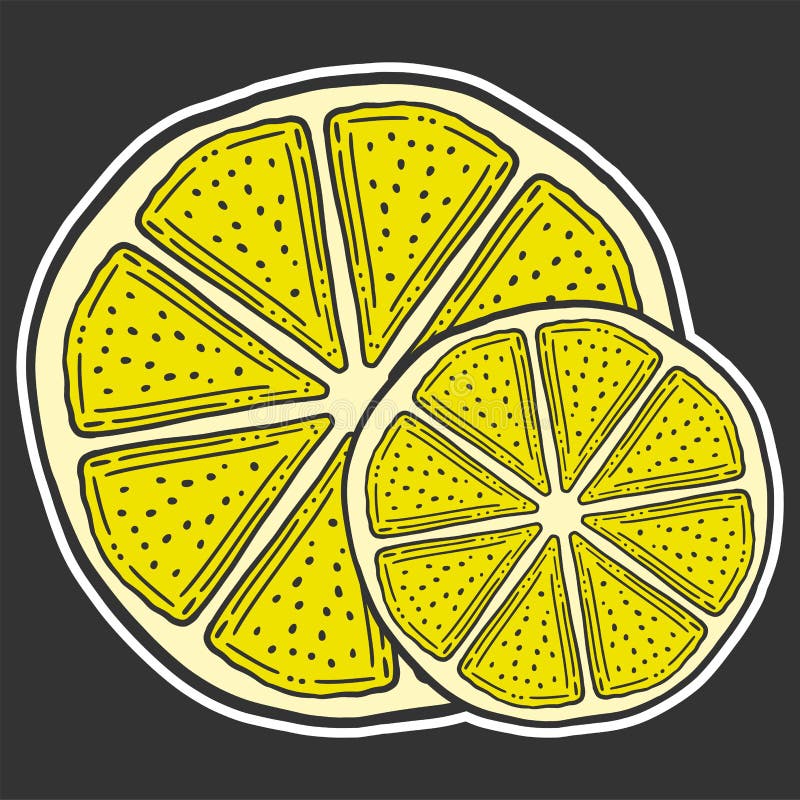 Fresh Lemon Slice, Half of Orange. Vector in Doodle and Sketch Style ... Fresh Lemon Slice, Half of Orange. Vector in Doodle and Sketch Style ...