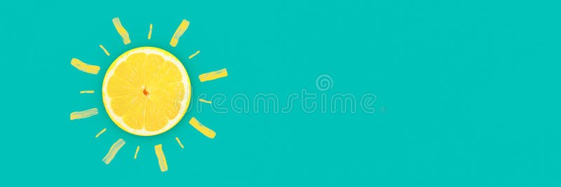 Fresh Lemon Slice Representing the Sun on Turquoise Blue Summer ...