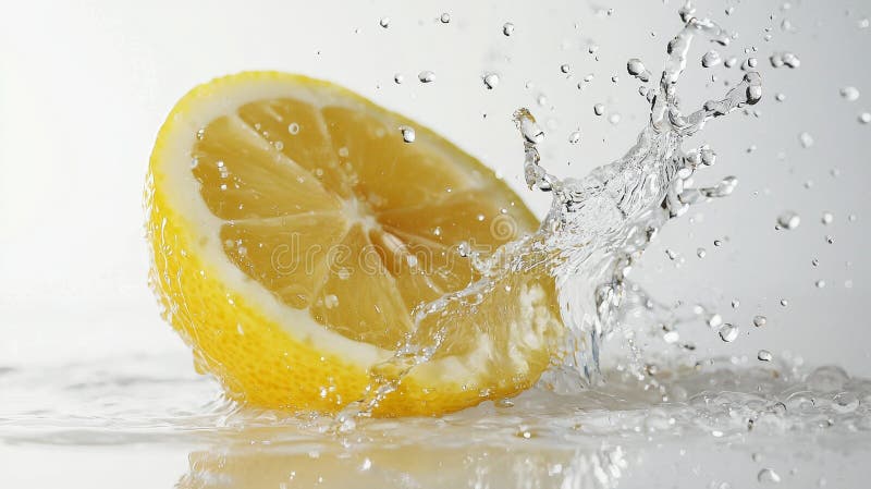 Fresh Lemon Slice with Water Splash on White Background - Ai. Stock ...