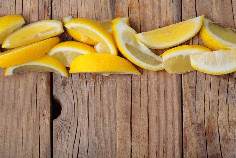 Fresh Lemon.Slice of Lemon on Wooden Table .Copy Space Top View Stock ...