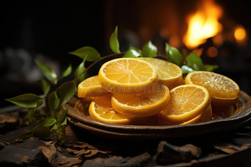 Fresh Lemon Slices on Dark Background in Dark Ba Stock Illustration ...