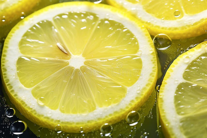 Fresh Lemon Slices with Drops Close Up Generated by AI Stock ...